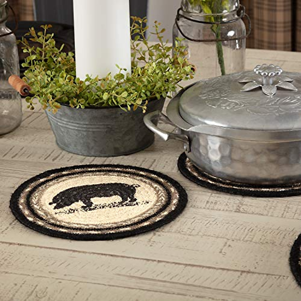 VHC Brands Sawyer Mill Charcoal Table Décor, 8" Trivet, Pig