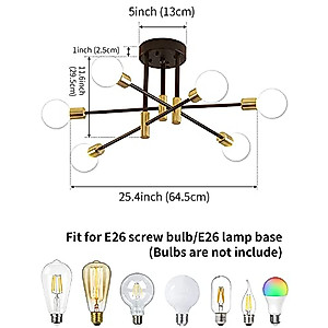Biewalk Sputnik Chandelier Mid Century Modern Nordic Pendant Lighting 6 Lights Ceiling Light Fixture Black Light for Living Room, Kitchen, Bedroom, Dining Room, ETL Certification