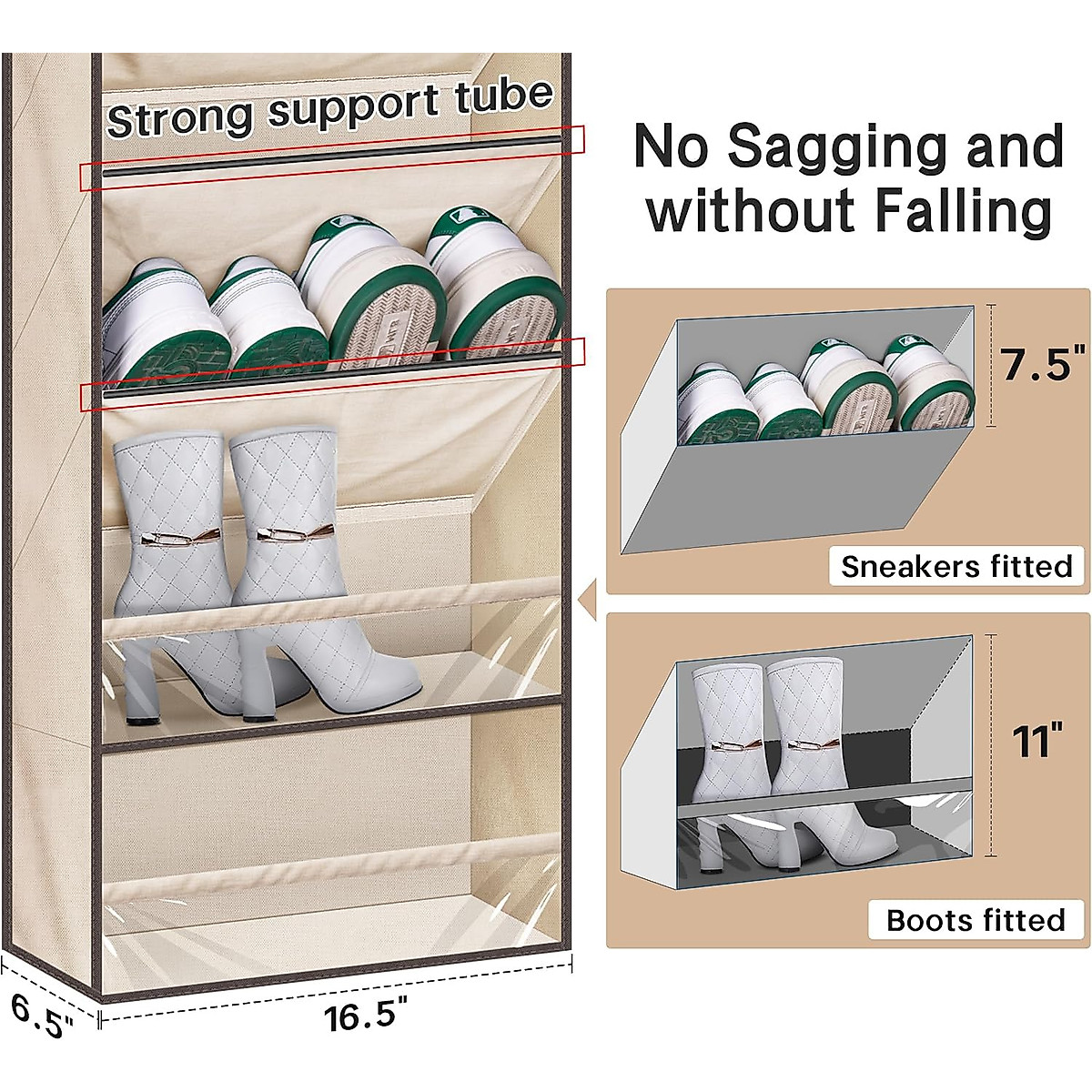 KEETDY Over The Door Shoe Organizer Fit 20 Pairs Sneakers Large Hanging Shoe Organizer for Closet Door Storage Boots, Beige