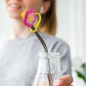 HINZIC 9 Pcs Silicone Straw Cover Cap Reusable Colored Dust-Proof Flower Blossom Cute Drinking Straw Tips Set Straws Plug for 6-8 mm(0.3 Inch) for Stanley Cup Straw Travel Home Outdoor