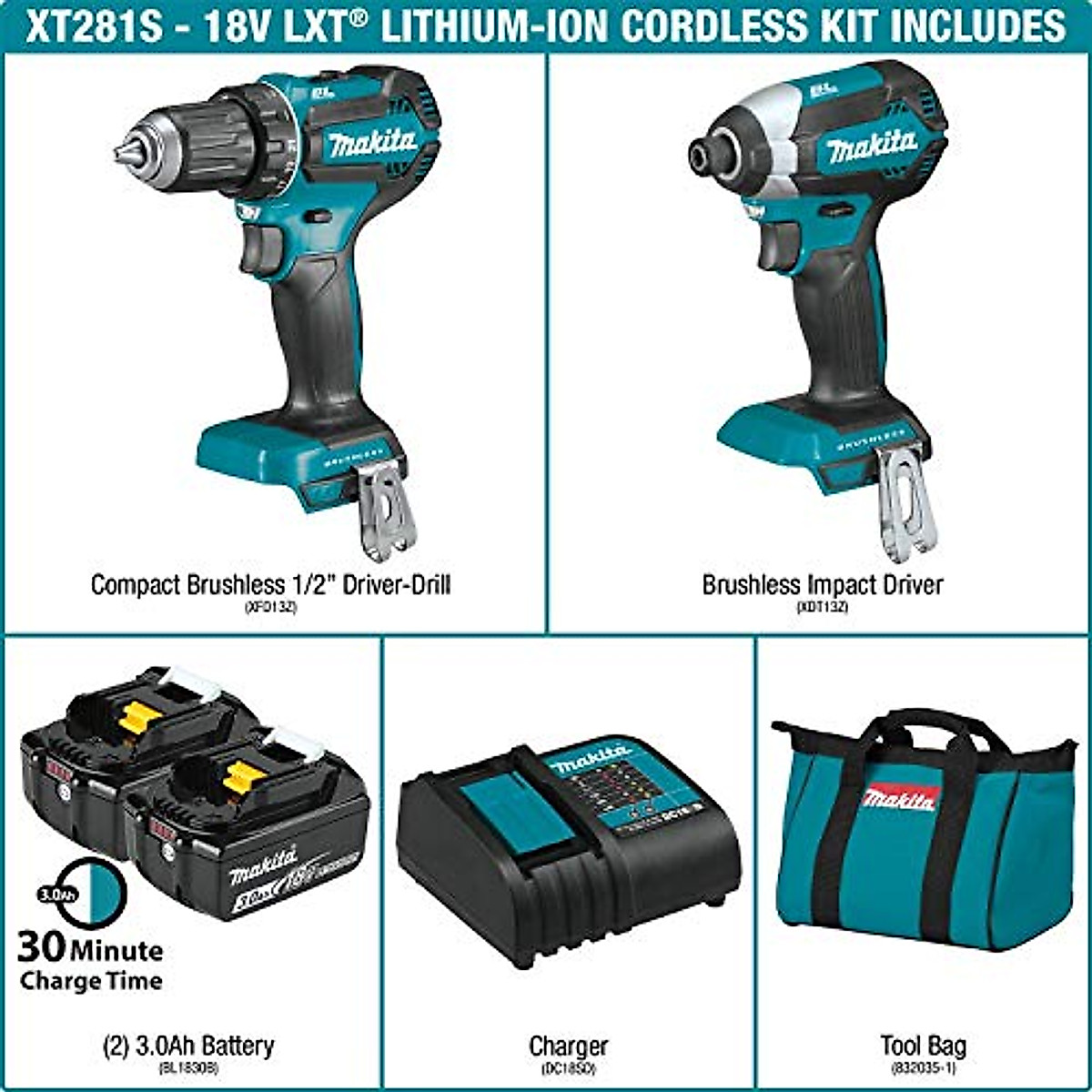 Makita XT281S 18V LXT 2-Pc. Combo Kit (3.0Ah)