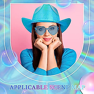 24 Pcs Cowboy Hats Holographic Space Cowgirl Hat with Rimless Heart Sunglasses Fun Party Hats Goggles for Women Men Party