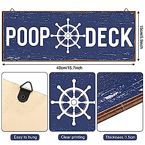 POOP DECK Sign Nautical Nursery Wall Decor Rustic Beach Bathroom Wood Sign Nautical Boat Decor Ocean Coastal Theme Decorations for Home Hanging Wood Sign for Ocean Bathroom and Nursery 15.7 x 5.9 Inch