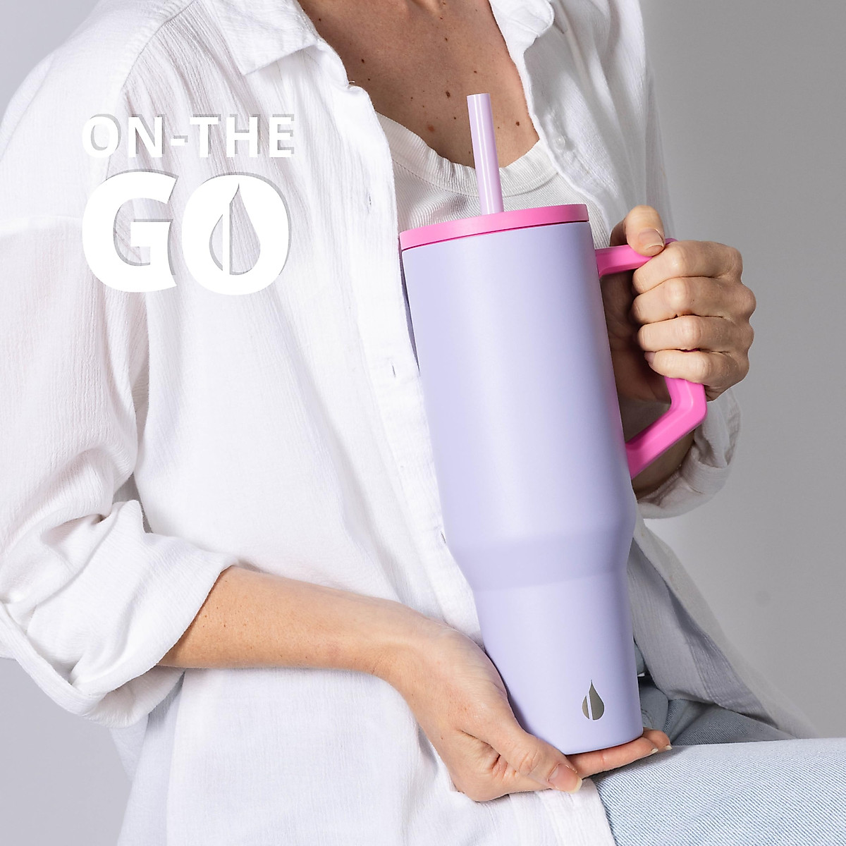 Best Mom Ever Valentine Tumbler for Her - Insulated Travel Tumbler with Handle, Lid and Straw - Gift for Mom & Mother In Law on Valentine's Day, Birthday & Mother’s Day - 40oz Commuter - Lilac Tie Dye