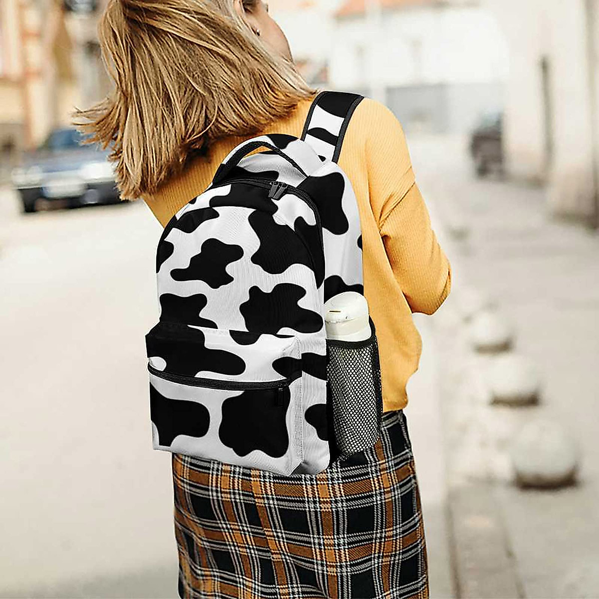My Little Nest Casual School Backpack Black And White Cow Print Lightweight Travel Daypack College Shoulder Bag for Women Girls Teenage