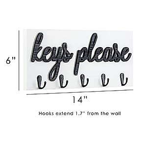 Ka Home Wall Mount Key Holder with Hooks - Entryway Wall Hanger with Key Hooks is an Ideal Organizer for Car Keys, Coats, Hats and More - Cute Farmhouse Style Decorative Hooks - 14 x 6 hes, White