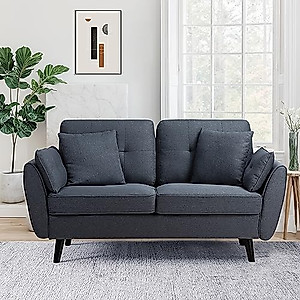JAMFLY 63" Modern Loveseat Sofa Couch,Mid Century Couches for Living Room, Upholstered 2-Seat Love Seats with Pillow, Comfortable Small Space Sofa for Bedroom, Apartment