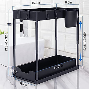 Height Adjustable Under Sink Organizers and Storage, 2-Tier Sliding Cabinet Organizer for Bathroom Kitchen Office (1)