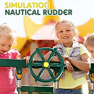 Playground Accessories Swing Set Pirate Plastic Playground Equipment Set with Plastic Wheel, Telescope, Periscope, Telephone, Safety Handle Bars for Outdoor Playhouse Treehouse (Yellow, Green)