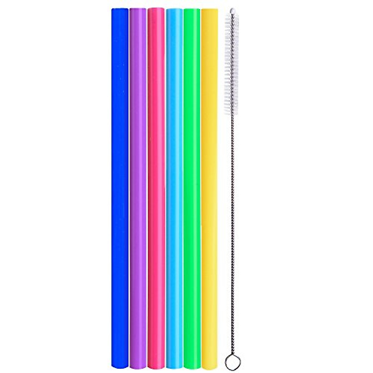 ALINK Reusable Silicone Smoothie Straws, 12” Extra Long Flexible Half Gallon Replacement Straws for Tall Travel Mug, 32 oz 40 oz YETI/RTIC Tumbler, Set of 6 with Brush