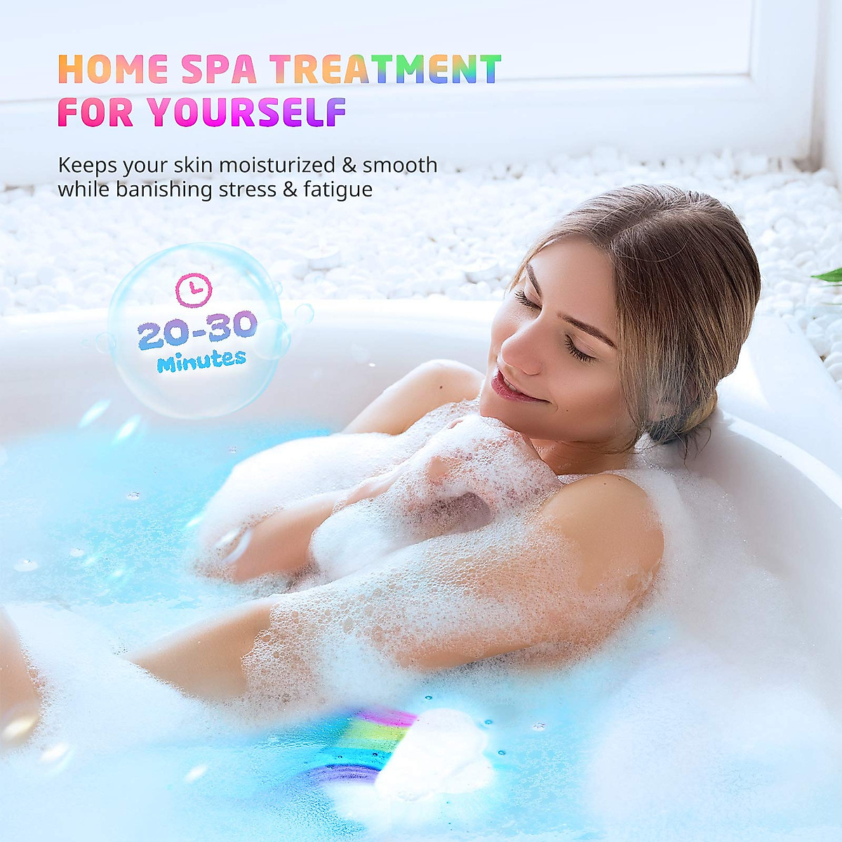 Rainbow Bath Bombs 2Pcs Gift Set, Ribivaul Handmade Bath Bombs with Natural Ingredients and Dreamy Rainbow, Bath Bomb with Rich Bubble, Great Gift for Birthday, Halloween, Thanksgiving, Christmas