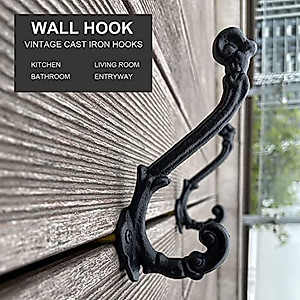 6 Pack Cast Iron Wall Hooks Antique Vintage Rustic Farmhouse Coat Hooks, Great for Coats, Bags, Towels, Hats, Mounting Screws Included