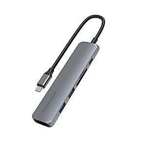 Port Expander USB C Hub 6 in 1 USB-C Dock Type C Hub Multiport Adapter with 60W PD Charging, HDMI, 2 USB 3.0 Ports, SD/TF Card Reader USB Splitter (Color : Grey)