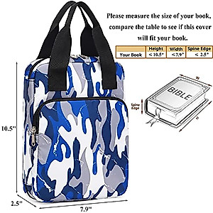 DSIUE Bible Cover for Kids Boys Book Carrying Case Scripture Bag with Handle Pockets Childrens Teens Church Bag Camo Blue