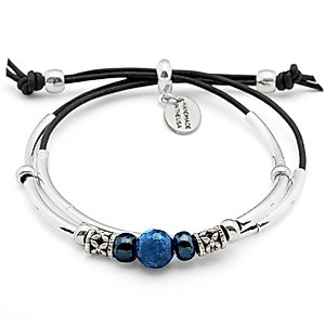 Lizzy James Lapis Lazuli Bracelet - Adjustable Double Strand Black Leather with Silver Beads and Blue Stone - Handmade Chakra Bracelets for Women