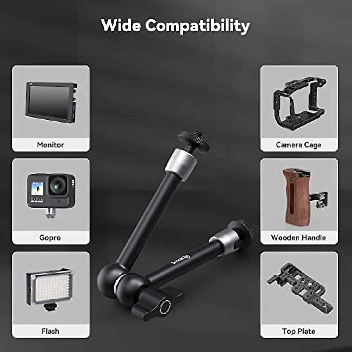 SmallRig 9.8 inch Adjustable Articulating Magic Arm with Both 1/4" Thread Screw for LCD Monitor/LED Lights - 2066B