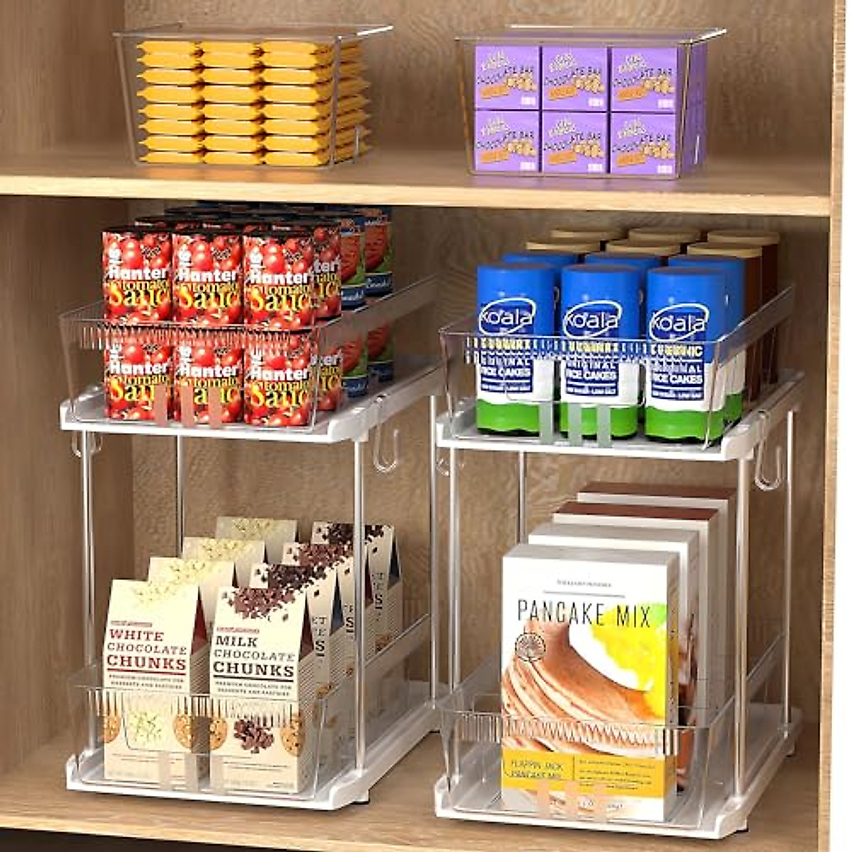 2 Tier Under Sink Organizers with Dividers and Lids, Snack Organizer for Pantry, Kitchen, Vanity, Medicine Drawer Storage (Adjustable)