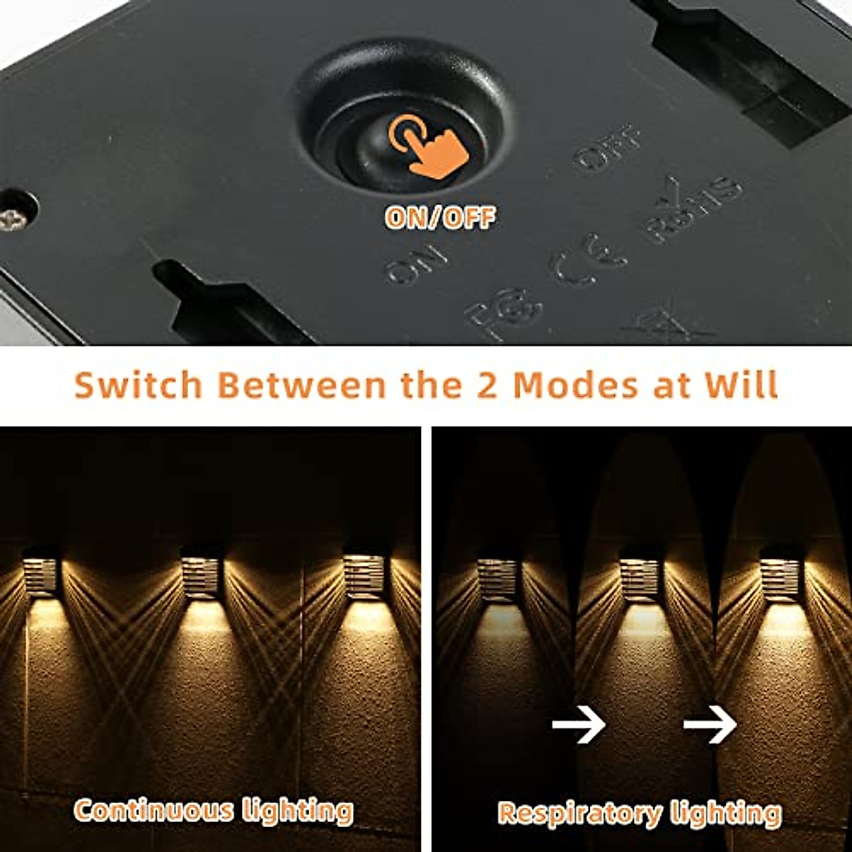 Solar Outdoor Fence Lights Warm White, Solar Wall Lamps Outdoor Waterproof Lights for Waterproof Garden Lights Wall, Stair, Pool (4 Pack)…