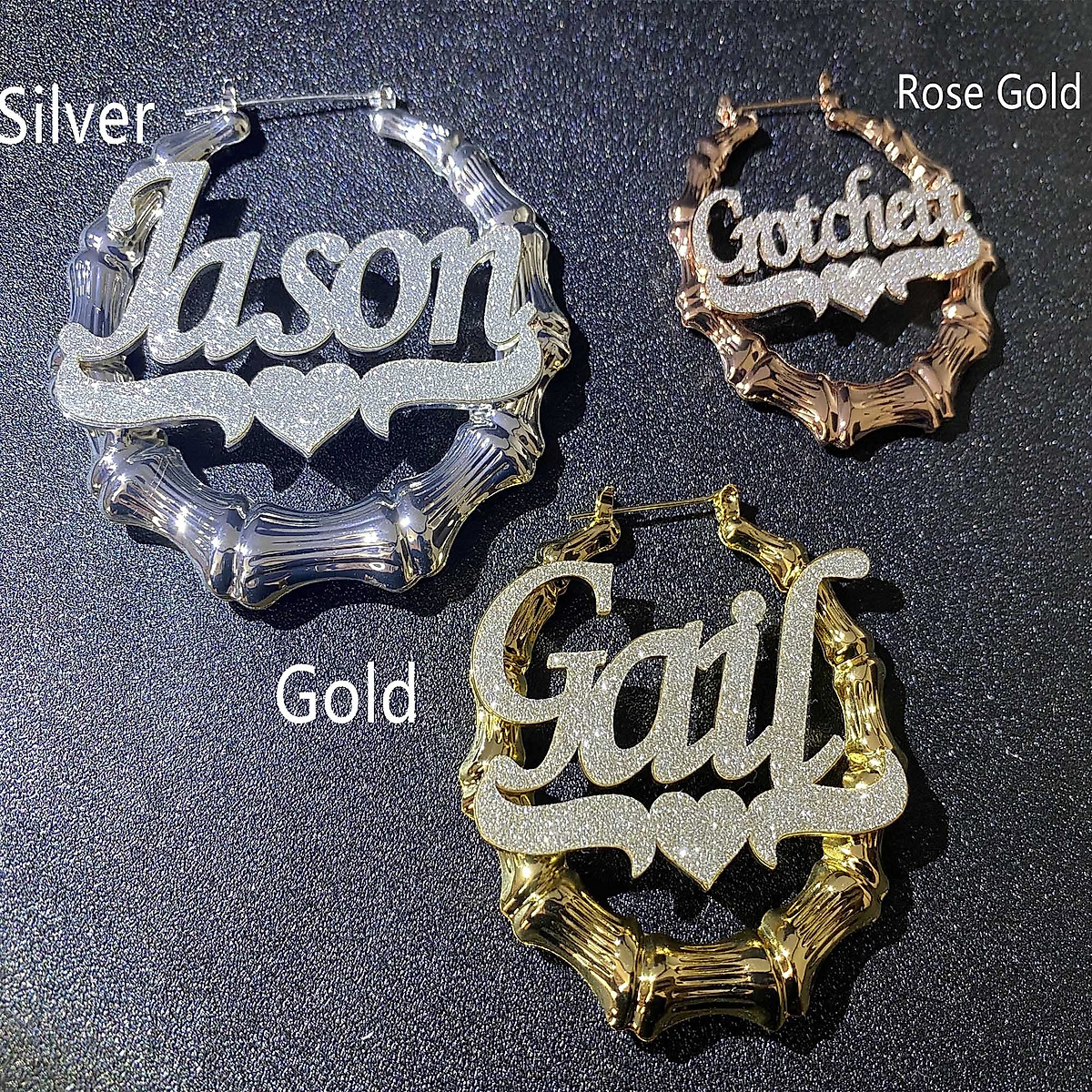 Custom Name Earring Bamboo Earring Personalized Gold Plated Name Bamboo Hoops For Girls Women Gift Graduation Earring gift