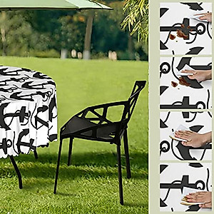 Lirduipu Anchor Pattern Round Outdoor Tablecloth,Outdoor Round Tablecloth with Umbrella Hole - Water Resistant Spillproof,for Patio Garden Tabletop Decor(52" Round,Charcoal Grey and White)