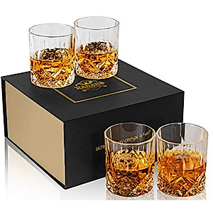 KANARS Old Fashioned Whiskey Glasses with Luxury Box - 10 Oz Rocks Barware For Scotch, Bourbon, Liquor and Cocktail Drinks - Set of 4