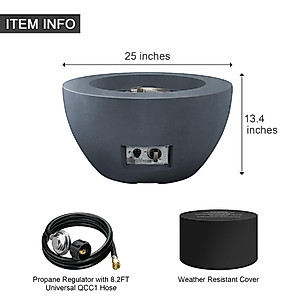 Kante 25 Inch Propane Fire Table, 50,000 BTU Large Concrete Fire Pit Table for Outdoor Garden Patio, Smokeless Gas Fire Pit with Waterproof Cover, Side Handles, Charcoal