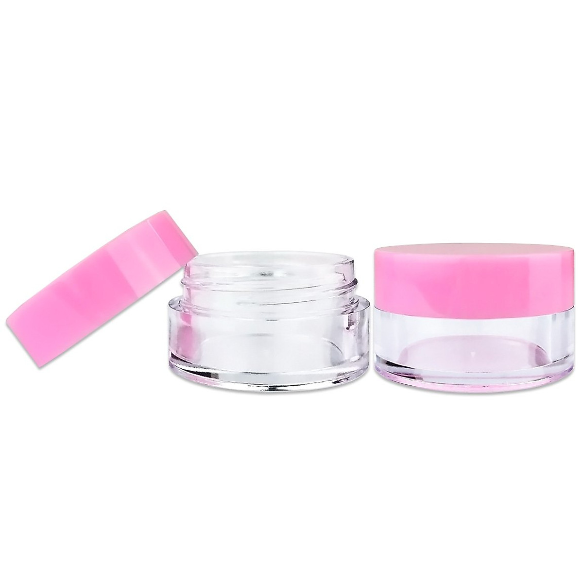 50 Jars - Beauticom High-Graded 5 Grams/5 mL BPA Free Thick Clear Acrylic 100% NO LEAK Plastic Jars empty Container Pink Lid for Cosmetic, Lip Balm, Beads, Creams, Lotion, Liquids, Sample, Travel