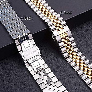 Wolait Compatible with Apple Watch Band 49mm 45mm 44mm 42mm,Stainless Steel Heavy Band with Butterfly Folding Clasp Link Bracelet for iWatch Ultra Series 8/7/6/SE/ 5/4/3/Men Women,Silver/Gold