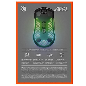 SteelSeries Aerox 3 Wireless - Super Light Gaming Mouse - 18,000 CPI TrueMove Air Optical Sensor - Ultra-lightweight Water Resistant Design - 200 Hour Battery Life