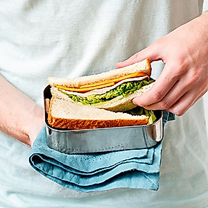 LunchBots Medium Uno Stainless Steel Sandwich Container - Open Design for Wraps - Salads or a Small Meal - Eco-Friendly - Dishwasher Safe and BPA-Free - Aqua Dots