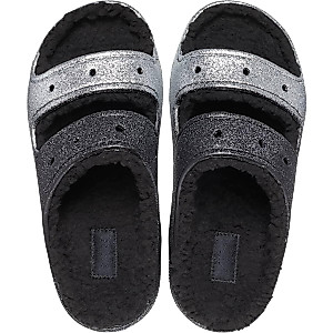 Crocs Unisex Classic Cozzzy Sandals, Fuzzy Slippers and Slides, Black/Silver, Numeric_6 US Men