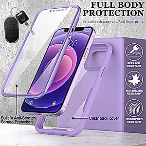 FUNMIKO Compatible for iPhone 12 Pro Case,iPhone 12 Case with Screen Protector [Built-in],Military Grade Pass 21 ft. Drop Test Protective Phone Case for iPhone 12/12 Pro 6.1" Cover Lavender Purple