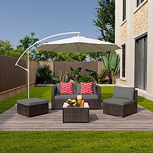Aiho Outdoor Patio Furniture Sets All Weather Outdoor Sofa PE Garden Furniture Wicker Rattan Patio Conversation Set with Glass Table (Grey)