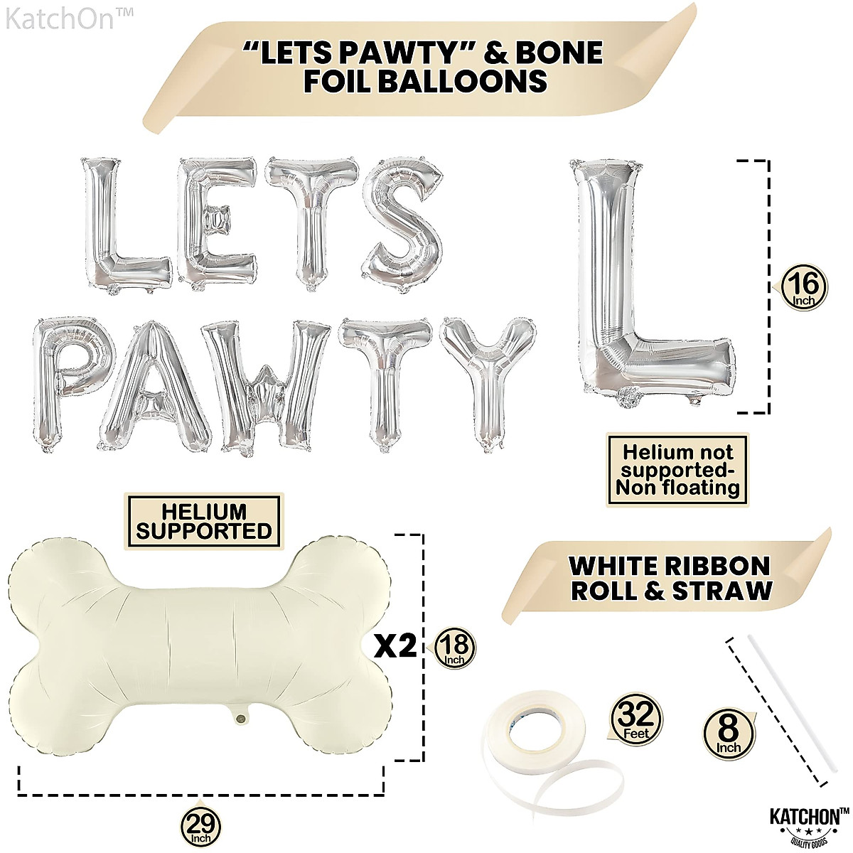 KatchOn, Silver Lets Pawty Balloons - 29 Inch, 11 Pieces | Dog Birthday Party Supplies | Lets Pawty Banner for Dog Party Decorations | Dog Balloons for Birthday Party | Lets Pawty Birthday Decorations