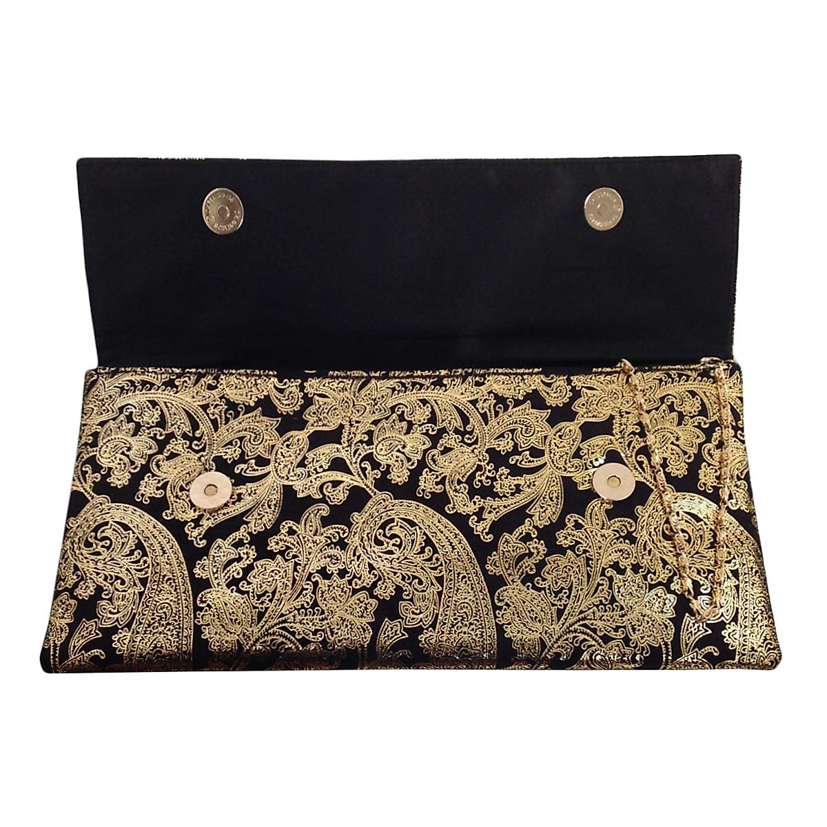 JNB Paisley Pattern Print Clutch, Gold
