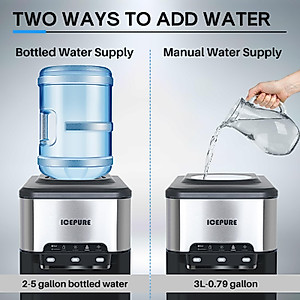 ICEPURE Countertop Water Cooler Dispenser with Ice Maker, 3 in 1 Top-Loading Hot&Cold Water Dispenser 5 Gallon, 3 Temperatures Setting- Hot&Cold Water, Portable Ice Makers for Home Kitchen Office Bar