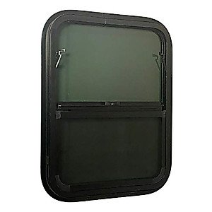 19.5" Width x 25.5" Height RV Window, Tiny House Vertical Slider W/Screen & Interior Camper Window Clamp Ring for 1-1/2" Wall Thickness Included, Teardrop Replacement Trailer Window