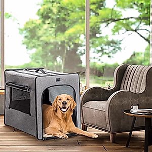 Petsfit Sturdy Wire Frame Soft Dog Crate, Collapsible for Travel (L: 31" x 21" x 26", Light Grey A)
