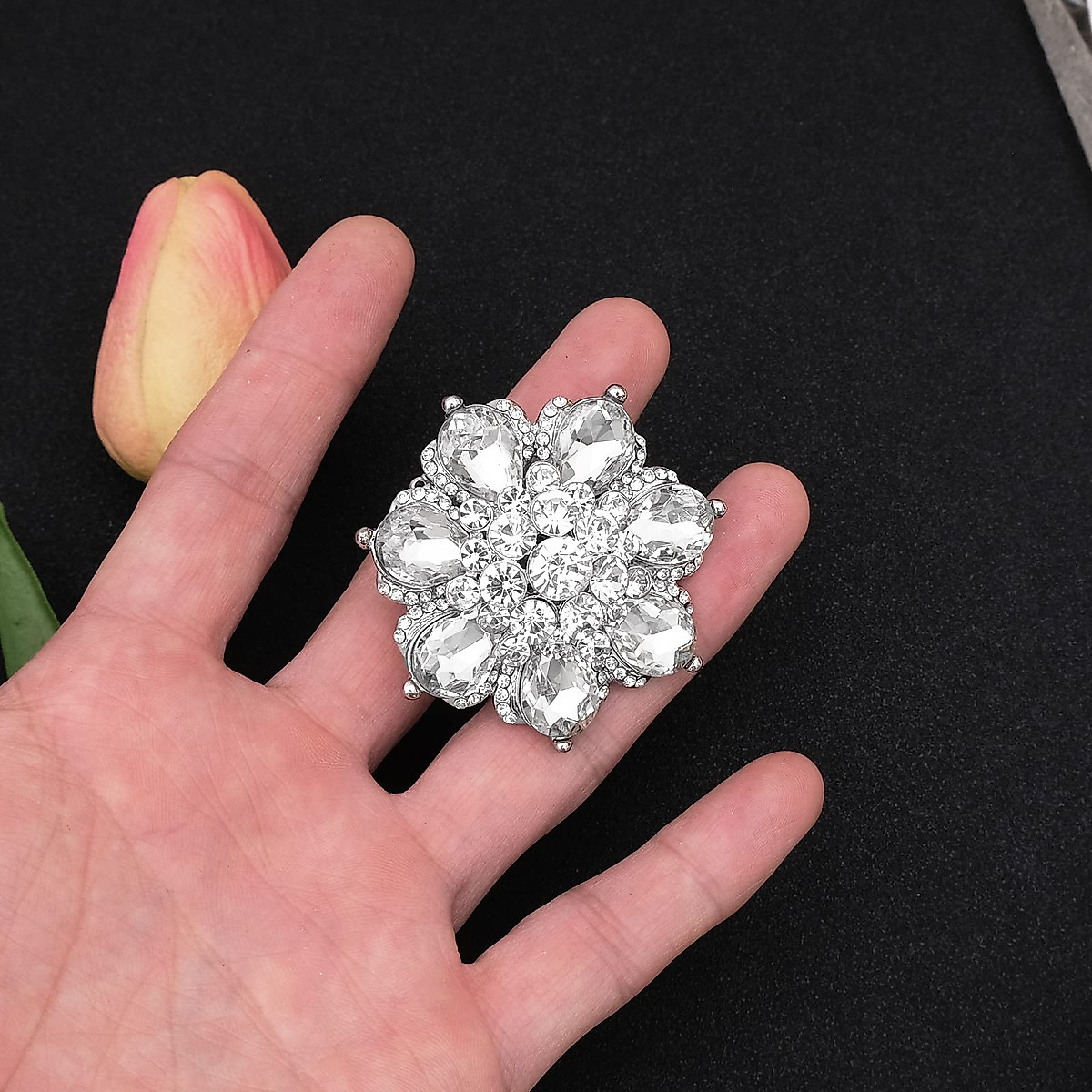 Chaoyite Flower Shape Crystal Cocktail Stretch Ring Party Prom Floral Statement Elastic Ring for Women