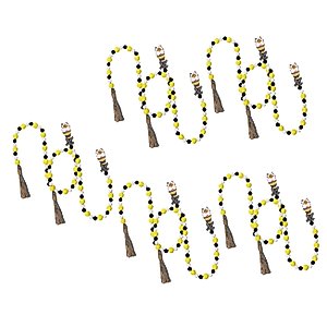 Abaodam 10 Pcs Bee Wooden Beads Gnome Wood Bead Garland Farmhouse Wood Bead Garland Bee Day Bead Garland Pendant Trays Wood Trays Bee Day Wood Bead Garland Rope Tassel Pendant