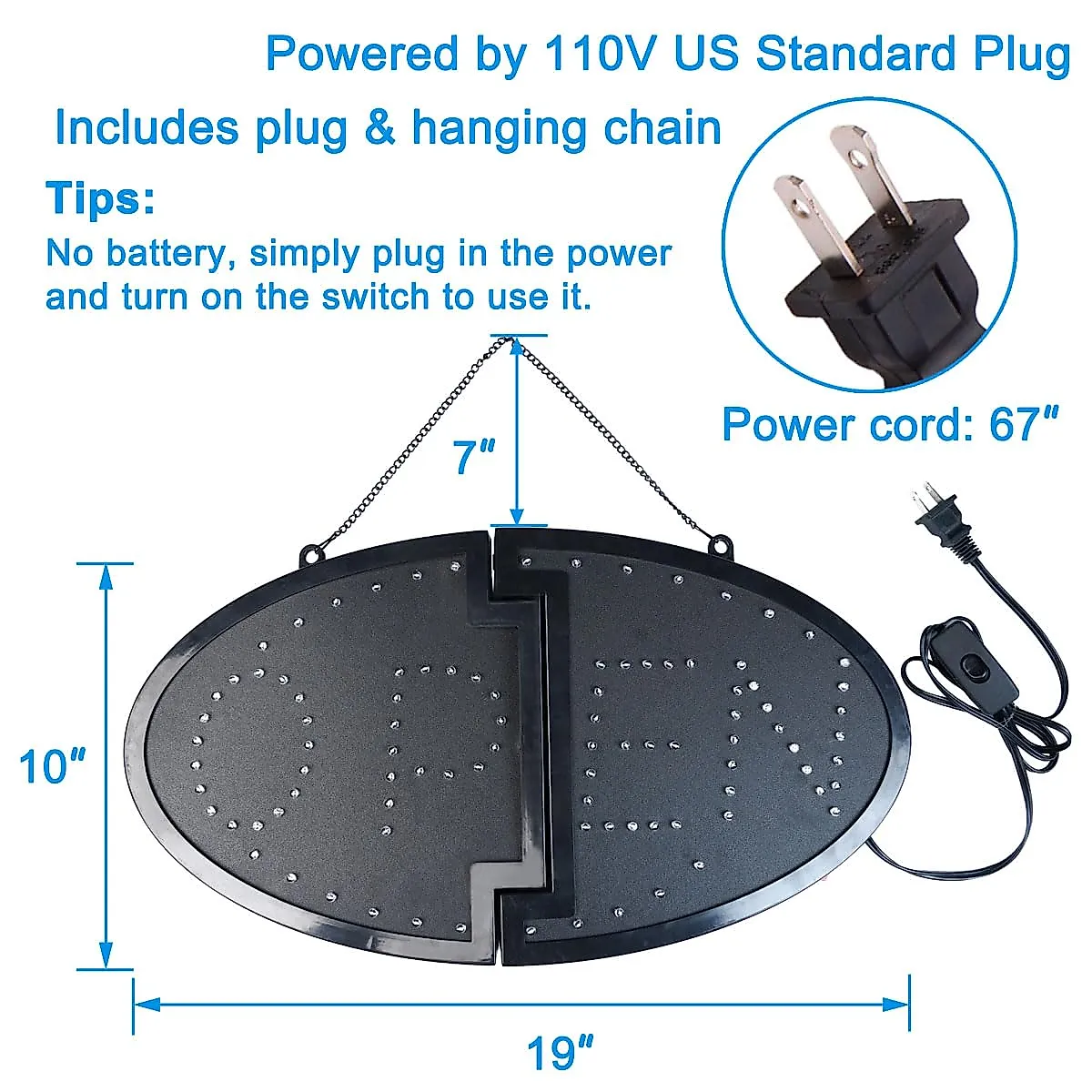 KEBE LED Open Sign, Bright High Visibility Advertisement Board Electric Display Sign Flashing Light for Business Walls Window Shop Bar Hotel, Two Modes, 19"x10"