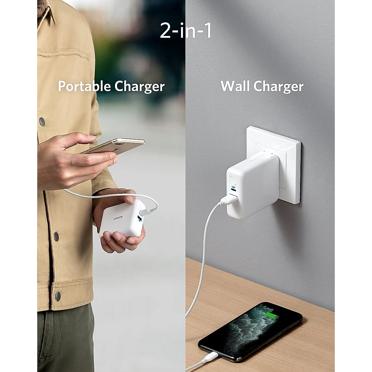 Anker PowerCore Fusion III PIQ 3.0, 18W USB-C Portable Charger 2-in-1 with Power Delivery Wall Charger for iPhone12，12Mini, 11, iPad, Samsung, Pixel and More