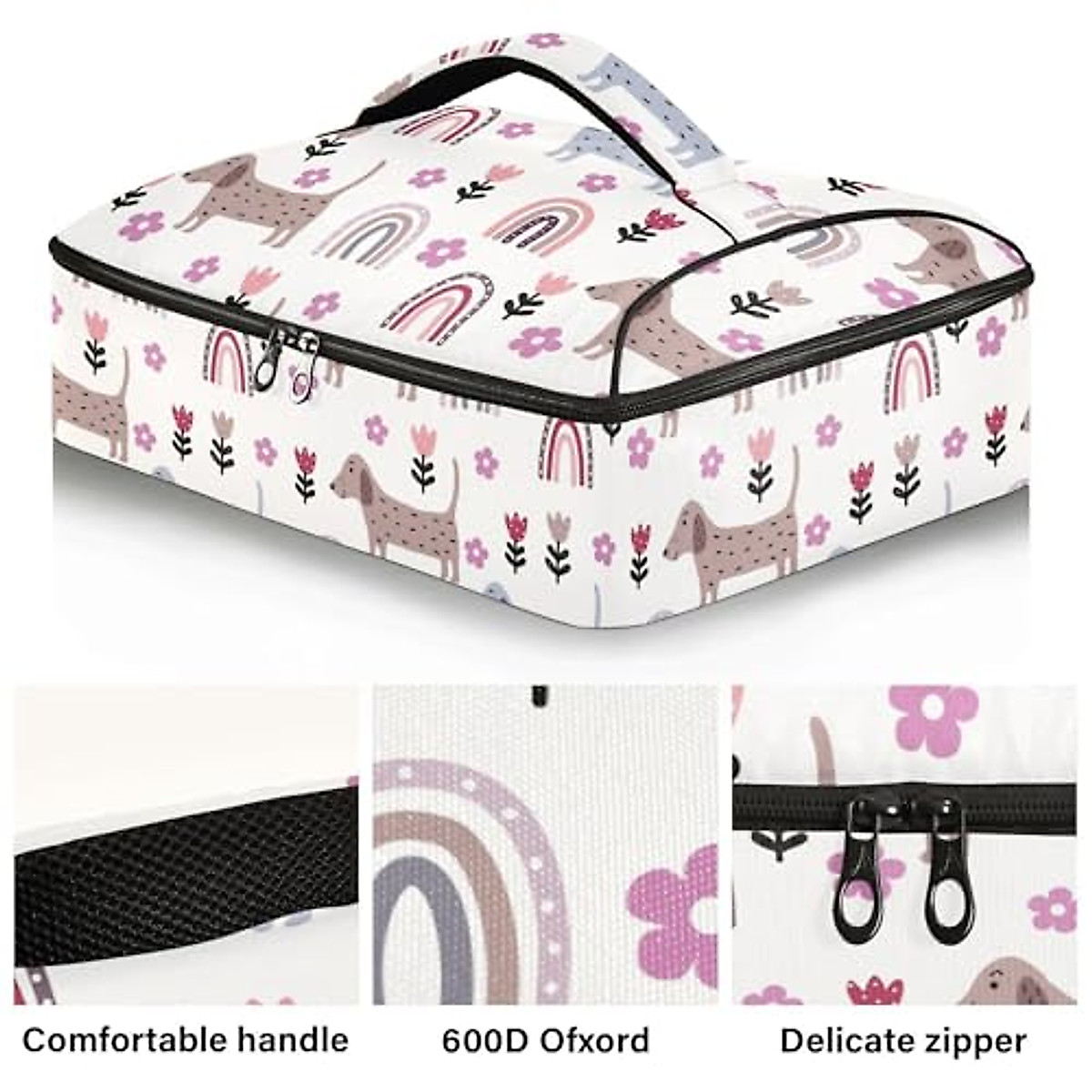 Kcldeci Insulated Thermal Food Carrier Insulated Casserole Carrier for Hot or Cold Food,Dogs Tulips Daisies Insulated Tote Bag for Potluck Cookouts Parties Picnic,Lasagna Lugger