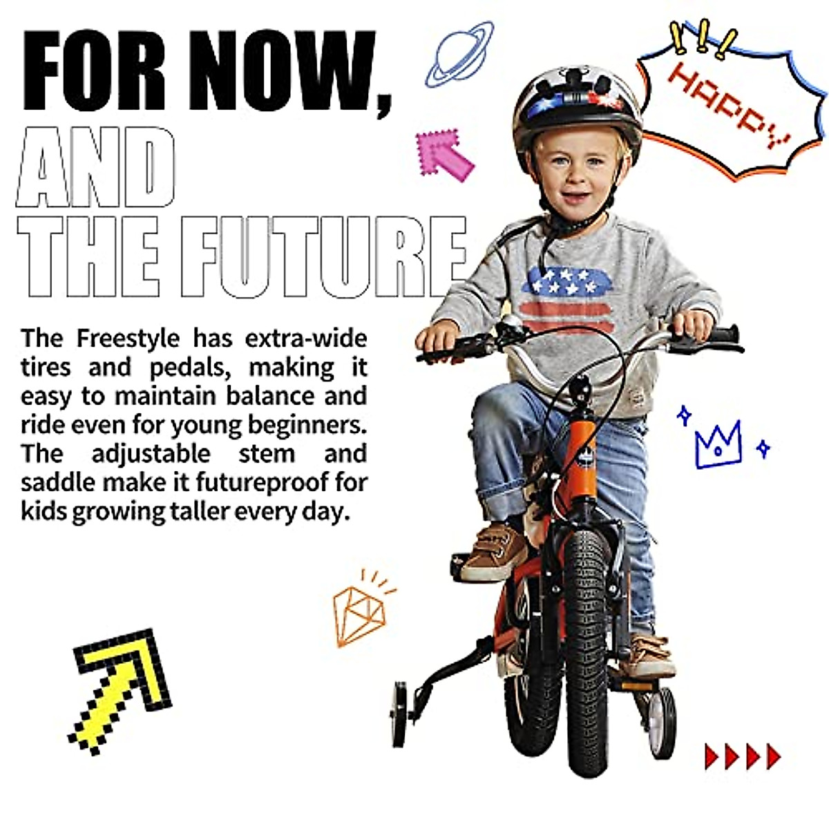 Royalbaby Freestyle Dual Handbrakes Kids Bike 14 Inch Toddlers Learning Bicycle with Training Wheels for Boys Girls Beginners Age 3-5 Years, White