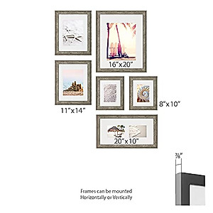Instapoints 6 Piece Picture Frame Set in Multiple Decorative Art Prints & Hanging Template Gallery Wall Kits, Multi Size, Gray