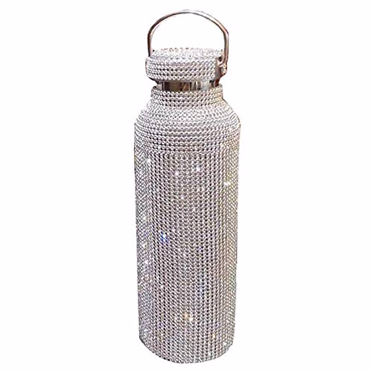 Portable Insulated Bottles - Dazzling Stylish Rhinestone Stainless Steel Water Bottle - Diamond Water Bottle - Fashion Double Walled Vacuum with Lid Water Bottle Silver 750ml