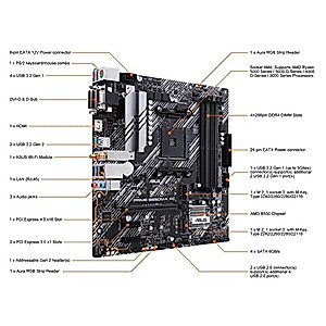 ASUS Prime B550M-A AC AMD AM4 (3rd Gen Ryzen™) Micro ATX Motherboard (PCIe 4.0, WiFi, ECC Memory, 1Gb LAN, HDMI 2.1/D-Sub, 4K@60HZ, Addressable Gen 2 RGB Header and Aura Sync)