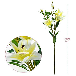 MINYULUA 3Pcs Artificial Tiger Lily Bouquet Real Touch Latex Lilies Faux Flower 30" Tall Fake Flower Vase Arrangement for Home Wedding Party Garden Table Shop Office Decor - Yellow