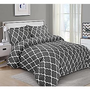 Utopia Bedding 1 Duvet Cover with 2 Pillow Shams - 3 Pieces Comforter Cover with Zipper Closure - Ultra Soft Brushed Microfiber, 90 X 90 Inches (Queen Size, Quatrefoil Grey)
