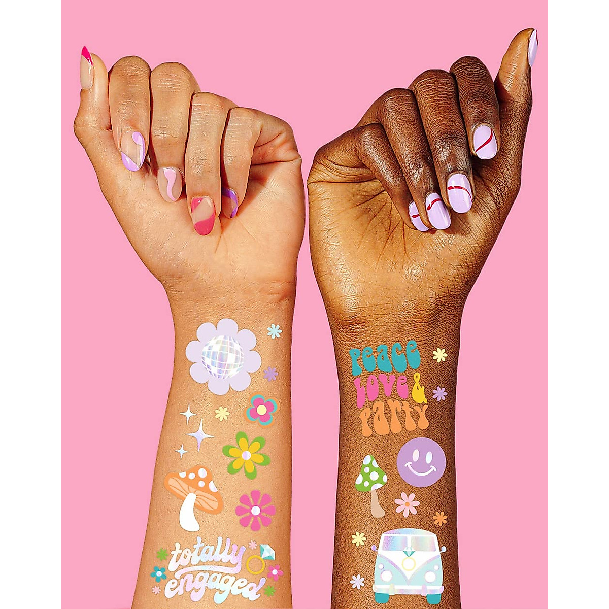 xo, Fetti Groovy Bachelorette Temporary Tattoos - 54 Foil Styles | 70's Bach Party Decoration, Bridesmaid Favor, Last Disco, Pastel Dazed Engaged